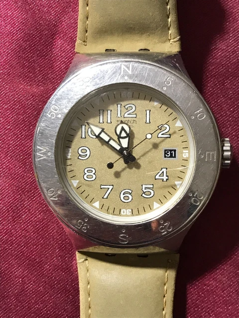 OROLOGIO SWATCH IRONY Nabab BUSHMAN (YNS406)-GROSSO-Pelle-Data-compl ...