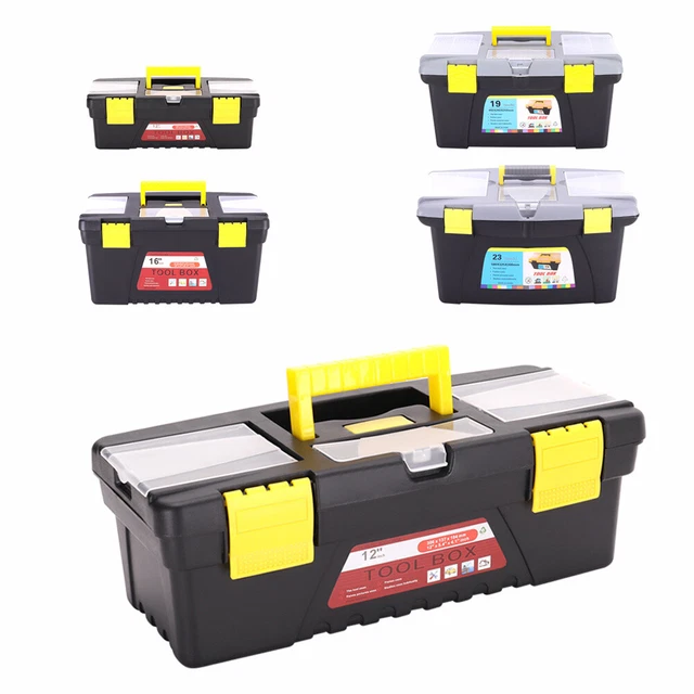 LARGE PLASTIC TOOL Box Chest Set Lockable Removable Storage Tray 12/16 ...