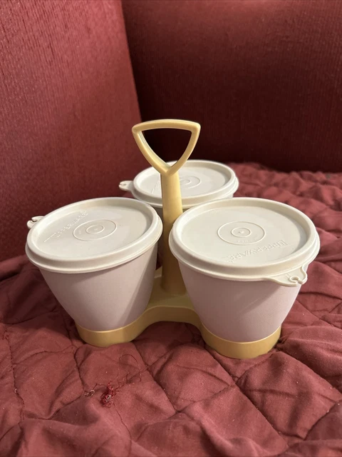 VINTAGE TUPPERWARE CONDIMENT Serving Set 3 Containers With Lids Gold ...