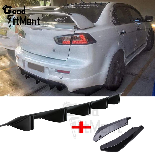 FOR MITSUBISHI LANCER Black Rear Bumper Diffuser Fins Spoiler+Rear Lip ...