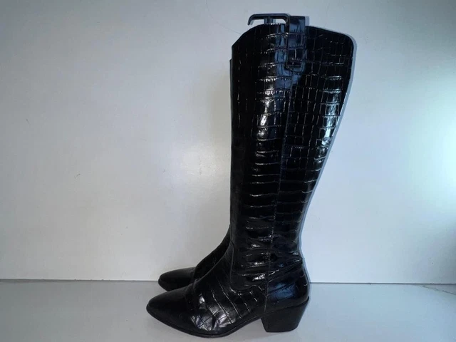 OFFICE LONDON LADIES Black Croc Leather Knee High Boots Shoe Uk Siz 6 ...