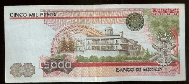 1983 $5000 MEXICAN money pesos bill from Mexico billete de 5,000 peso ...