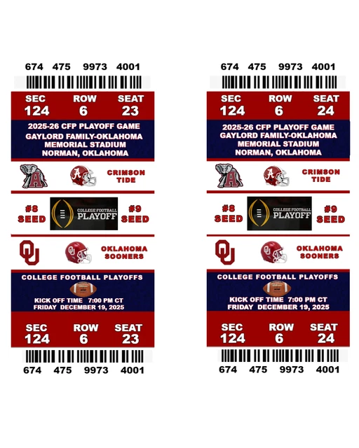 ALABAMA VS OKLAHOMA 2025-26 Cfp Playoffs Game (2) Side By Side ...