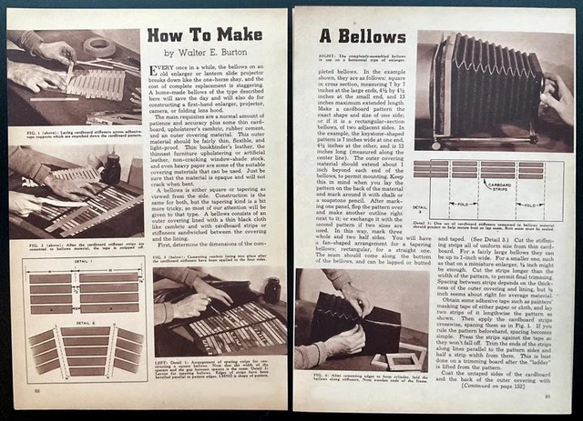 “HOW TO MAKE a Bellows” 1941 PLANS Folding Camera & Projector ...