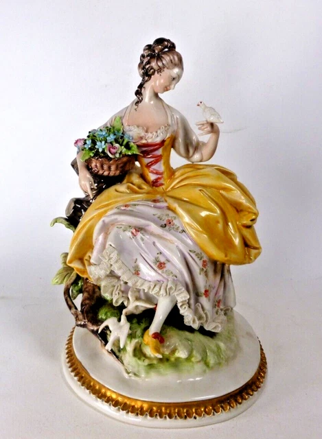 CAPODIMONTE FIGURE OF Lady With Flowers & Birds - Dresden Lace £325.00 ...
