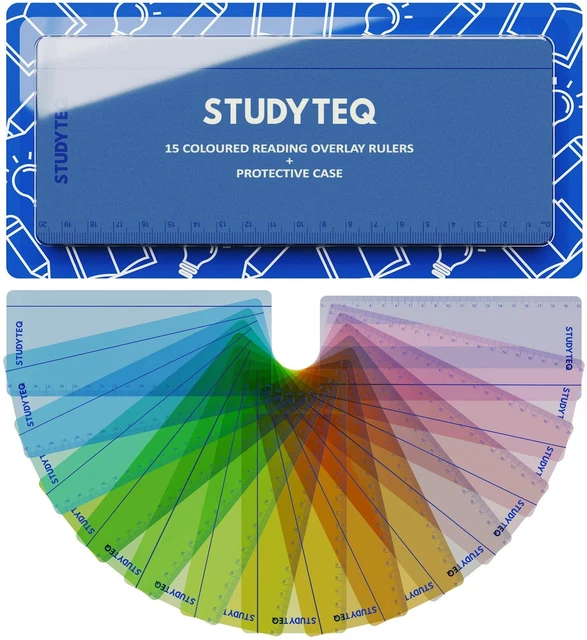 15 X STUDYTEQ Professional Dyslexia Coloured Reading Overlays and ...