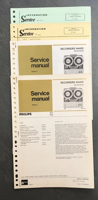 PHILIPS N 4450 service complet part. 1 + 2 modifs et schémas Originaux ...