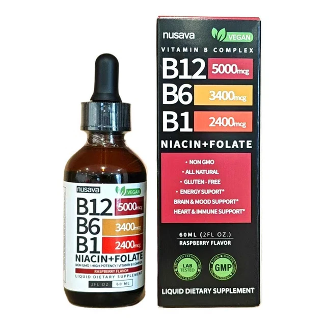 2X VITAMIN B12 RaspberryLiquid SupplementDrops with B6, B1,Niacin ...