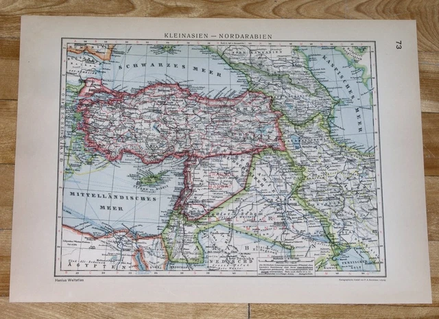 1929 ORIGINAL VINTAGE Map Of Turkey Israel Palestine Syria Armenia Iraq ...