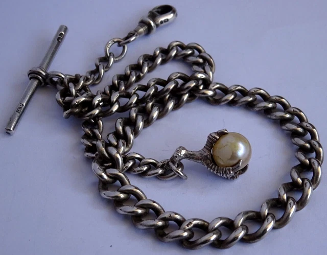 SUPERB ANTIQUE SOLID silver pocket watch albert chain w/ silver claw ...