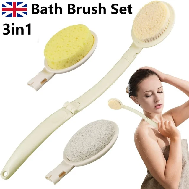 3 IN1 LONG Handle Bath Sponge Back Washer Shower Brush Scrubber Body ...