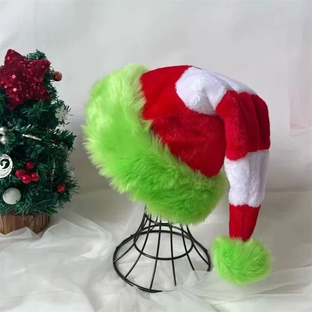 CHRISTMAS HAT PLUSH Santa Caps Green Edged New Year Festive Hats Party ...