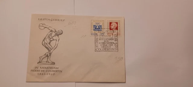 FIRST DAY LETTER GDR 1963 in Memoriam Pierre De Coubertin gest. Berlin ...