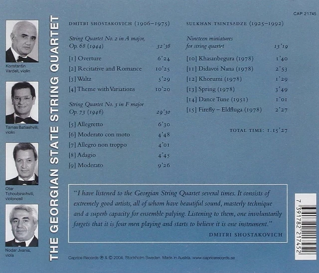 GEORGIAN STATE STRING Quarte Shostakovich String Quartets 2 & 3 ... (CD) Album EUR 27,53 ...