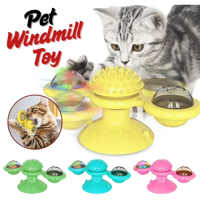 PET CAT WINDMILL Toy Kitty Turntable Interactive Scratch Brush Spinner ...