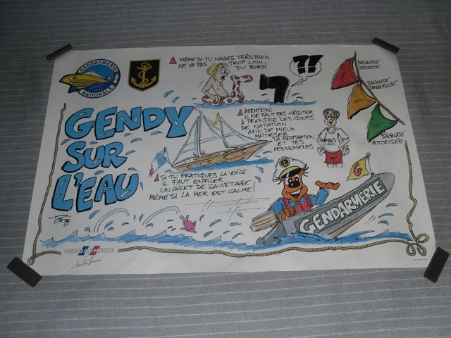 ANCIENNE AFFICHE BD gendarmerie GENDY SUR L' EAU dessin animé année 99 ...