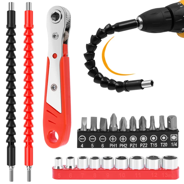 FLEXIBLE DRILL BIT Extension Kit Super Bit Set with Wrench Sleeves and Bitsༀ $20.61 - PicClick AU