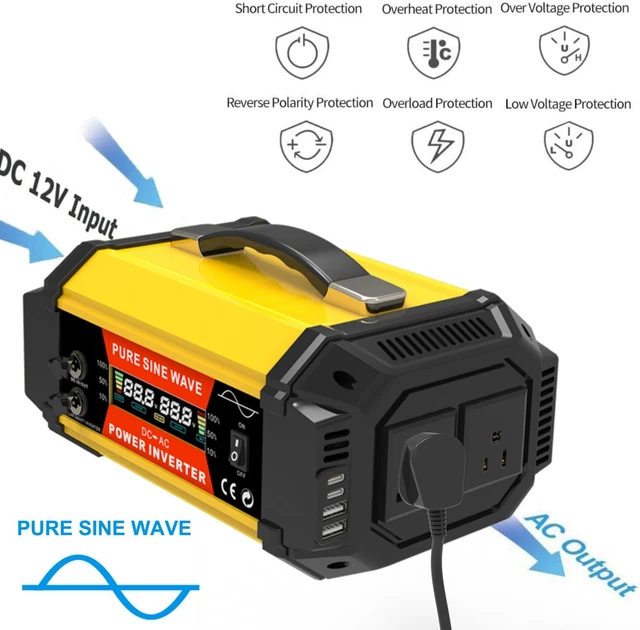 POWERFUL 1000W PURE Sine Wave Inverter with Safety Alarms for Cars and ...