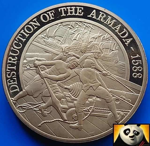 1988 ANNIVERSARY DESTRUCTION of Spanish Armada Gold Plated Proof Medal ...
