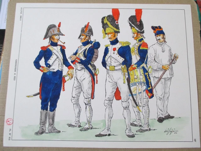 GRENADIERS A PIED 1er EMPIRE NAPOLEON DESSIN AQUARELLE LITHOGRAHIE ...