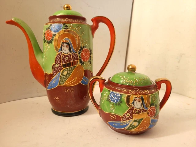 GENUINE SAMURAI OHINA Japan Hand Painted Coffee Teapot And Sugar Pot £ ...