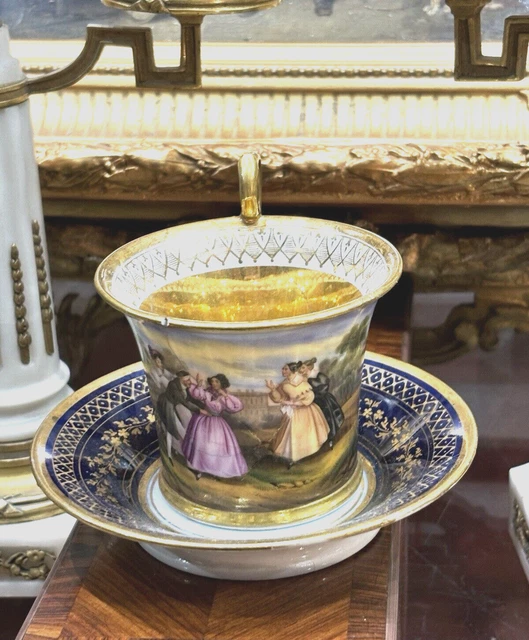 ANCIENNE GRANDE TASSE Porcelaine De Paris Peinte Épok XIXE Ch X Colin ...