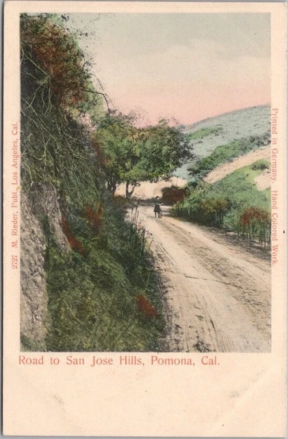 CARTE POSTALE DES années 1900 POMONA, Californie colorée à la main « Road to San Jose Hills ...