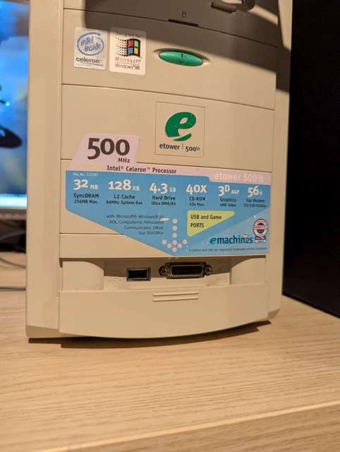 WINDOWS 98 / DOS Retro Computer eMachines 500is (Celeron 500Mhz, 64MB ...