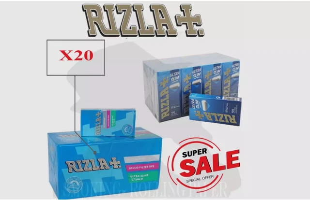 FILTRI RIZLA ULTRA Slim Size 5,7mm Filtres Pack Tip 20 Packs 1 Full Box ...