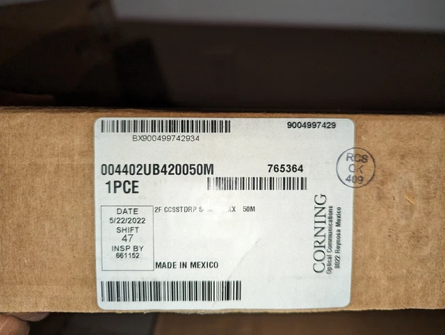 CORNING FIBER OPTIC Cable Assembly 2F CCSSTDRP SCA326/XXX 50M $50.00 ...