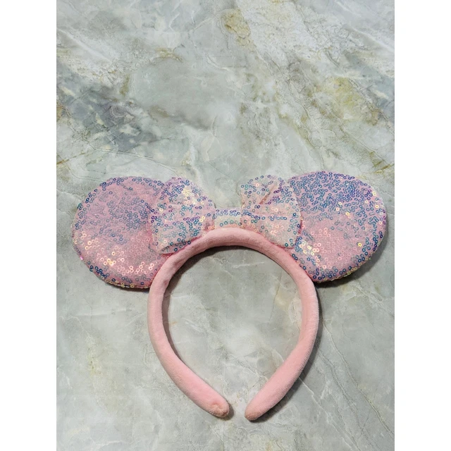 SEQUIN MINNIE MOUSE Ears Headband Pink Iridescent Sparkly Costume £7.31 ...