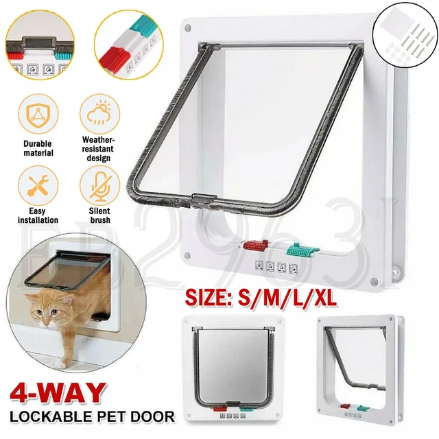 4-WAY SAFE LOCKABLE Locking Pet Cat Dog Door Brushy Flap Screen L Large ...