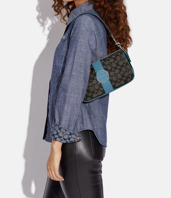 COACH BLACK/BLUE SIGNATURE Jacquard Lonnie Shoulder Bag/Xbody (C8306 ...
