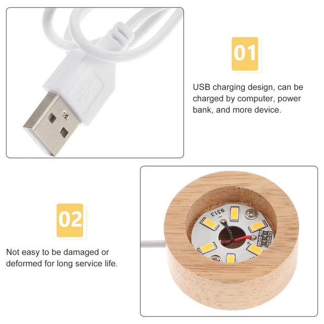 WOODEN LED DISPLAY Base for Crystal Ball Warm Light USB Charging 5V ...