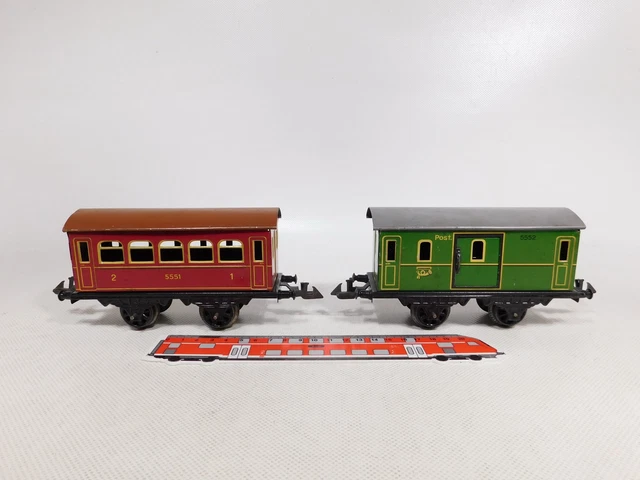 2X BING GBN GB Gauge 0 Sheet Metal Passenger Car 5551 Mail Wagon 5552 # ...