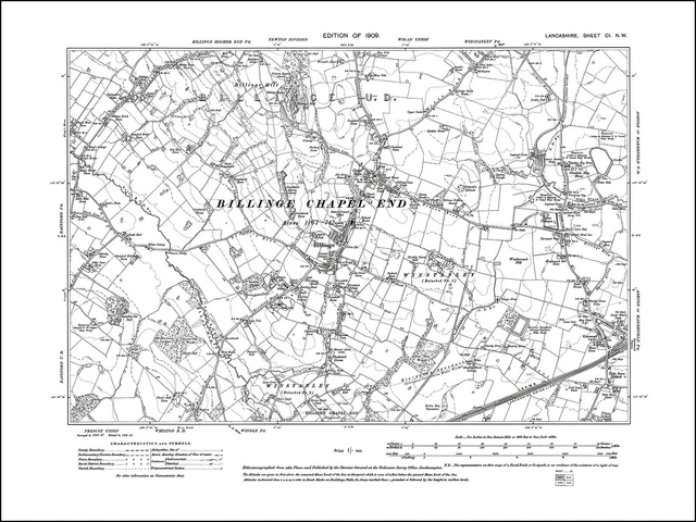OLD MAP OF Billinge, Lancashire 1909: 101NW repro £18.99 - PicClick UK