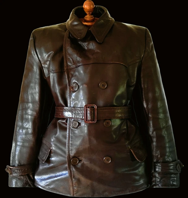 40S WW2 GERMAN LUFTWAFFE Leather Officers Trench Tanker Dispatch WW1 ...