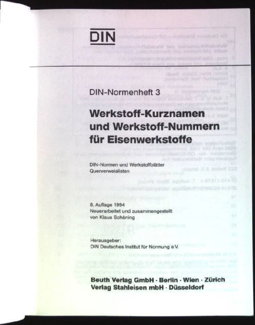 WERKSTOFF-KURZNAMEN UND WERKSTOFF-NUMMERN für Eisenwerkstoffe: DIN-Normen und We EUR 23,00 ...