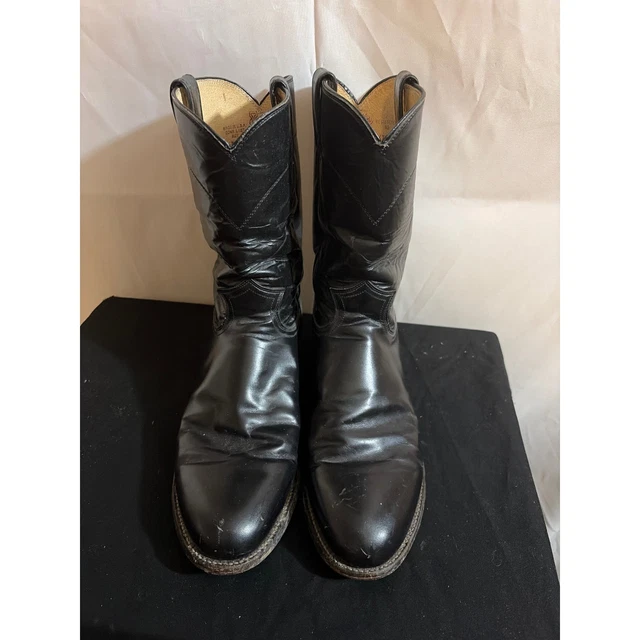 JUSTIN WESTERN ROPER Boots Mens 10 Black Good Leather Round Toe USA ...