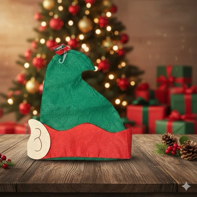 CHRISTMAS ELF HAT Green Red Felt Costume Accessory Holiday Party £2.75 ...