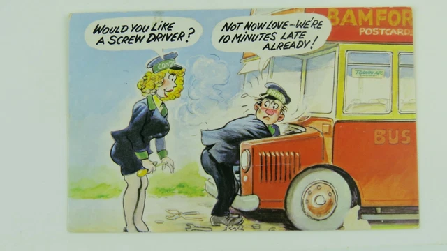 RISQUE VINTAGE BAMFORTH Comic Postcard Red Bus Driver Conductress Big ...