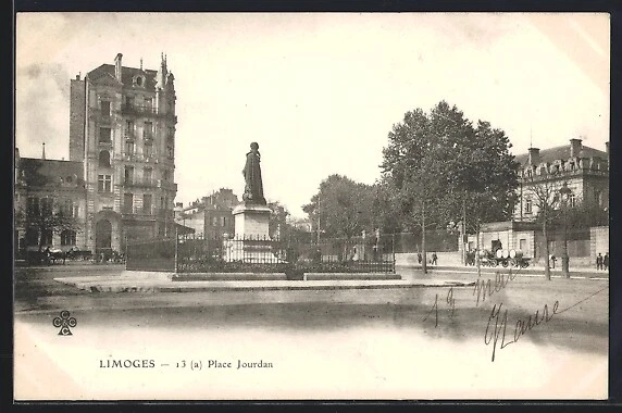 CPA LIMOGES, PLACE Jourdan avec statue et bâtiments environnants EUR 5 ...