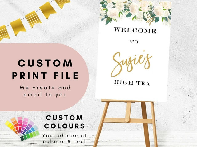 HIGH TEA PRINTABLE Welcome Sign Birthday Party 40th 50th 60th Pale Pink ...