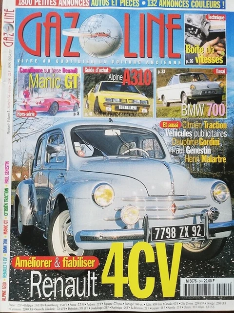 GAZOLINE 54 RENAULT 4Cv Manic Gt Alpine A310 Bmw 700 Gordini Traction ...