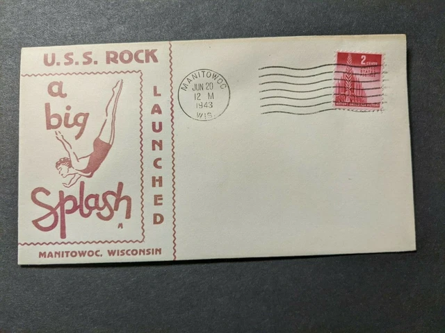 SUBMARINE USS ROCK SS-274 Naval Cover 1943 WWII Launch Cachet MANITOWOC ...