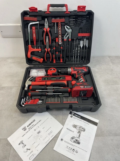 DEKO 20V CORDLESS Drill Tool Kit, 186-Piece Power Tool Set with Battery ...