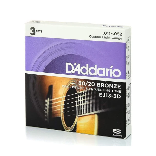 3 SETS D'ADDARIO EJ13 80/20 Bronze Acoustic Guitar Strings Custom Light ...
