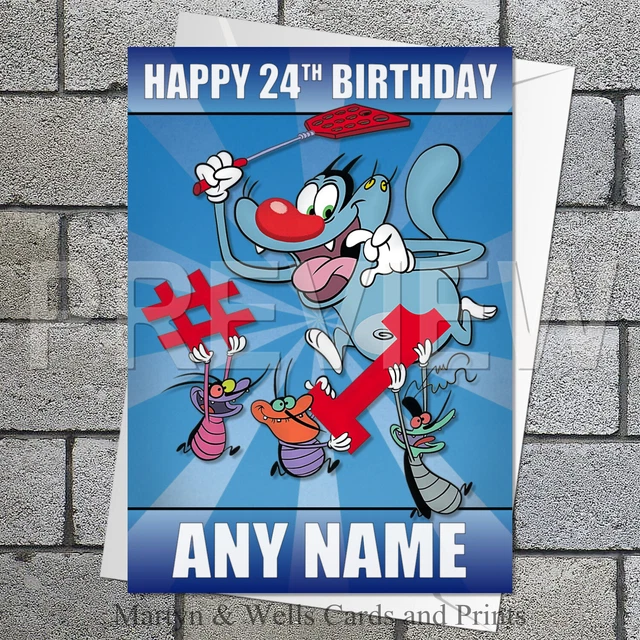 OGGY AND THE Cockroaches birthday card. 5x7 inches. Personalised, plus ...