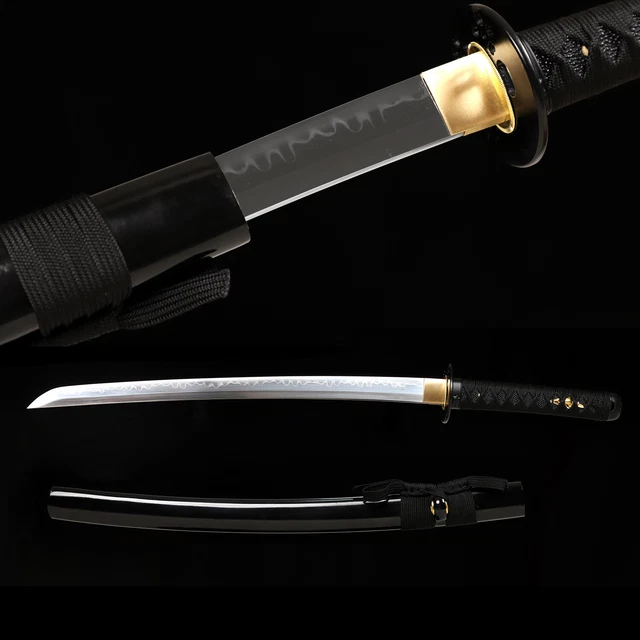 WAKIZASHI CLAY TEMPERED T10 Carbon Steel Real Hamon Japanese Samurai ...