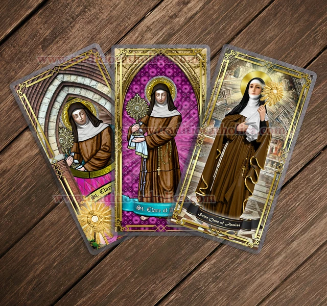 SAINT CLARE OF Assisi, Italy laminated Prayer card. St. Clare Statue ...